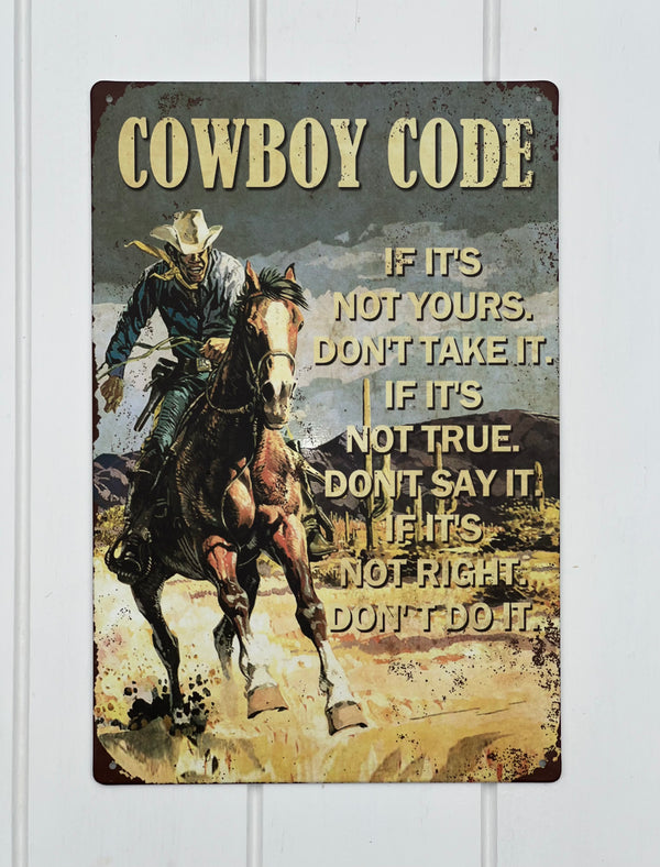 ‘Cowboy Code’ Tin Sign - Eclectic Equine & Country